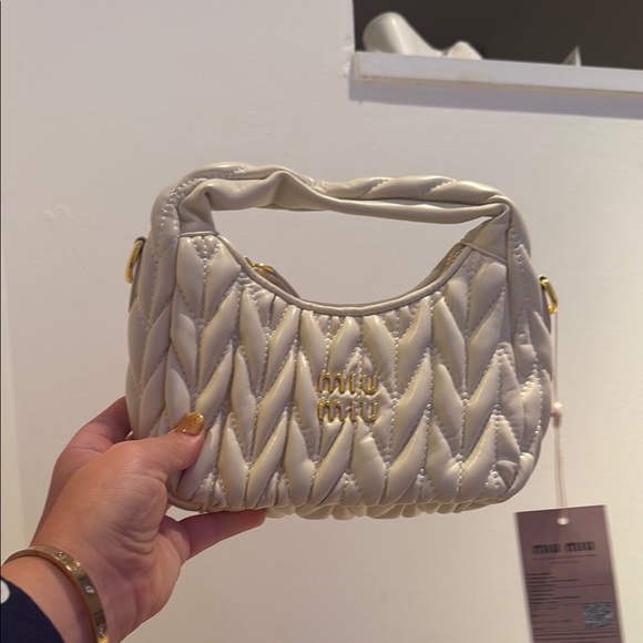 Miu Miu | Bags | Miu Miu Style Cream Quilted Shoulder Bag With Chevron ...